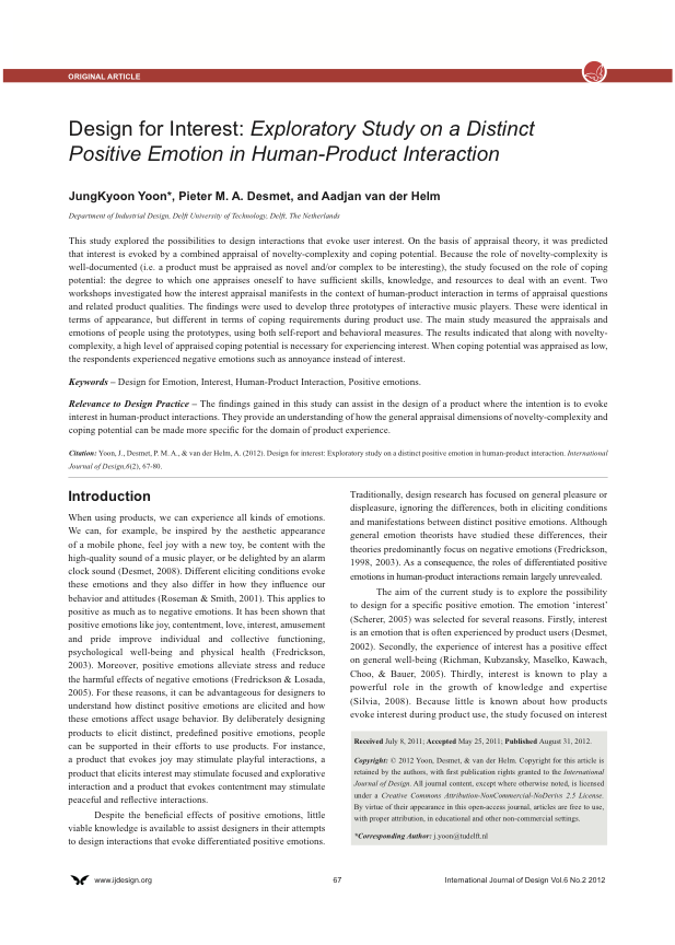 Design for Interest: Exploratory Study on a Distinct Positive Emotion ...