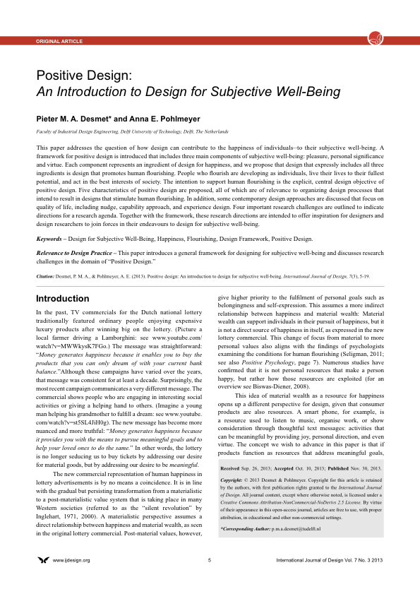 Positive Design: An Introduction to Design for Subjective Well-Being ...